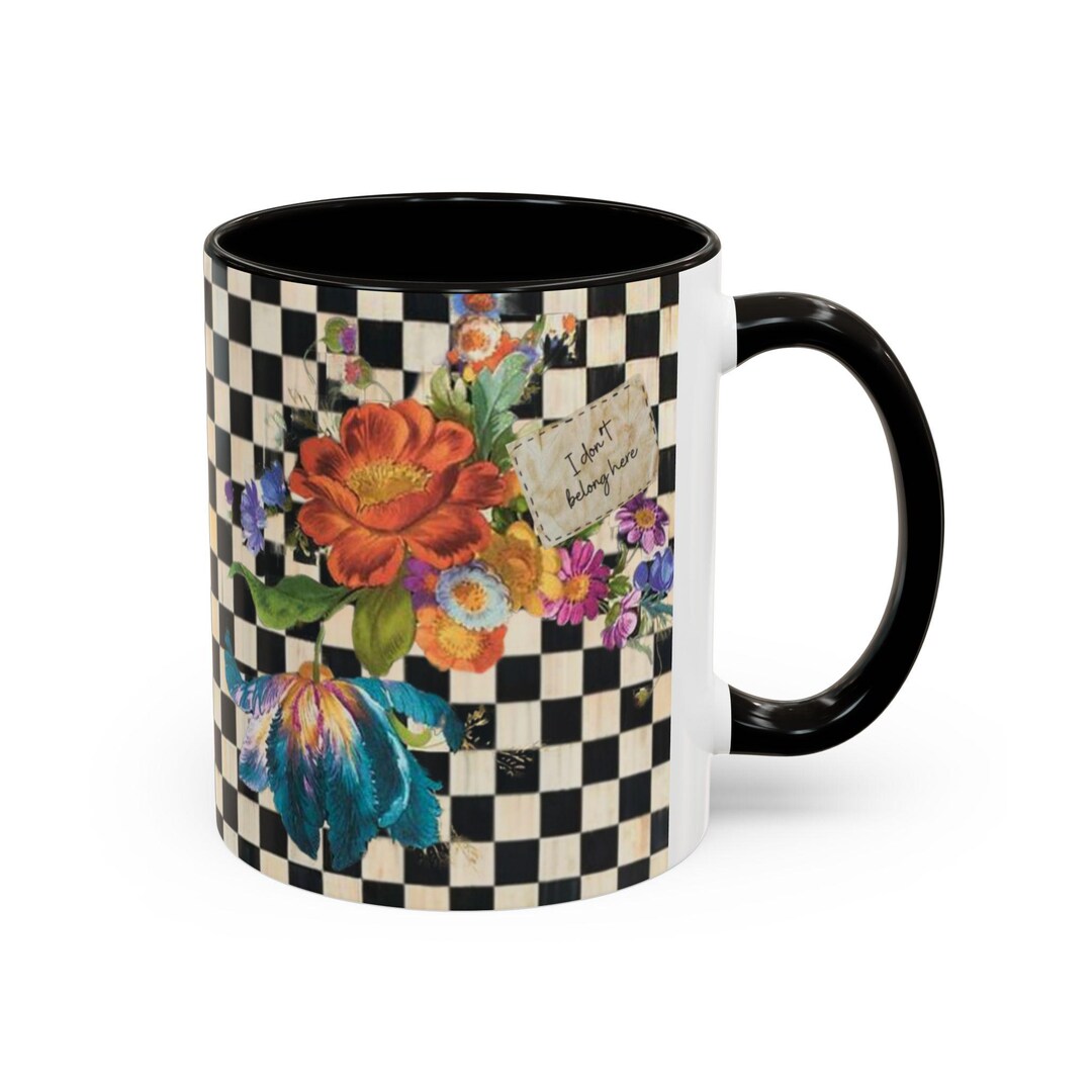 Colorful Floral Checkered Mugs, 11 Oz Gift for Flower Lovers, Boho Home ...