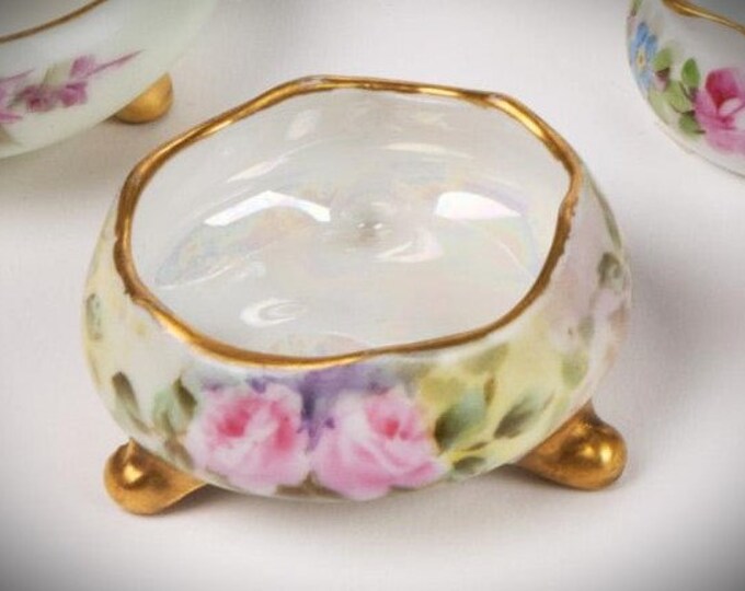 Antique Porcelain Salt Cellar, Hand-painted, Roses Gold Trim - Etsy