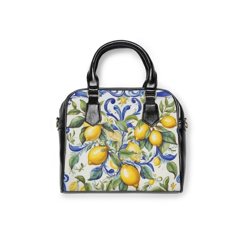 Zitrone Umhängetasche Große Vegan Leder Geldbörse Blau Azulejo Muster ...