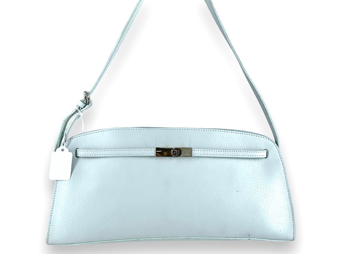 FURLA Leather Powder Blue Shoulder Handbag Purse Gift for Her Designer ...