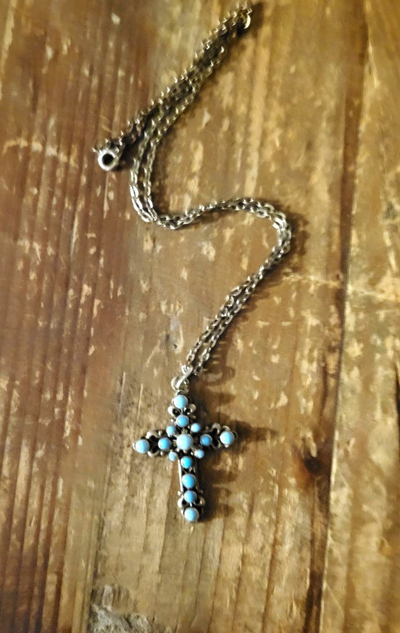 Antique Silver & Turquoise Cross Pendant, Necklace - Etsy