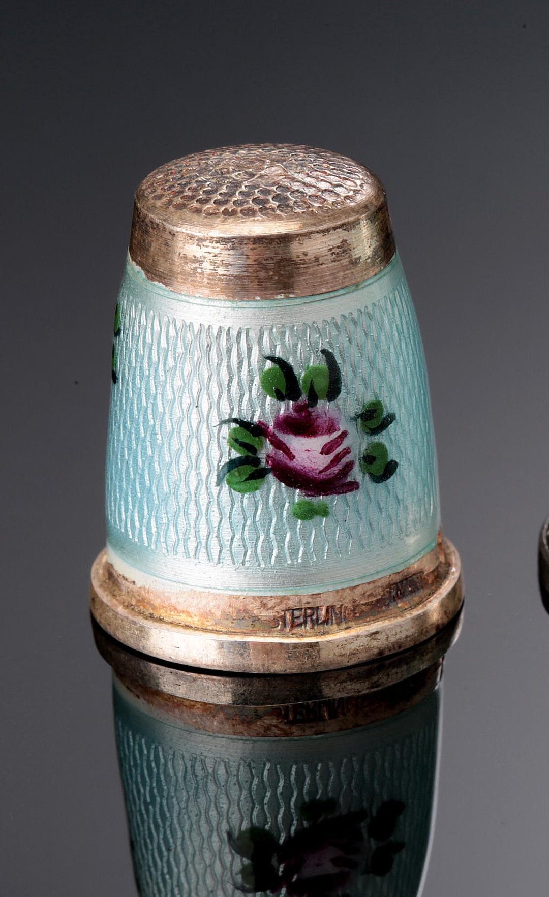 Guilloche Thimble German Silver Collectible Sewing Gift Enamel Petite ...