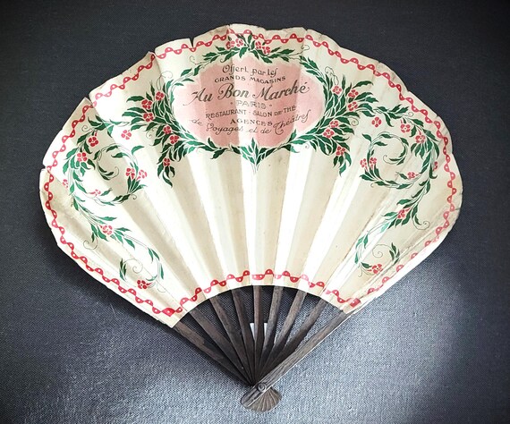 Antique Euphemera Paper Fans French Advertising Hand … - Gem