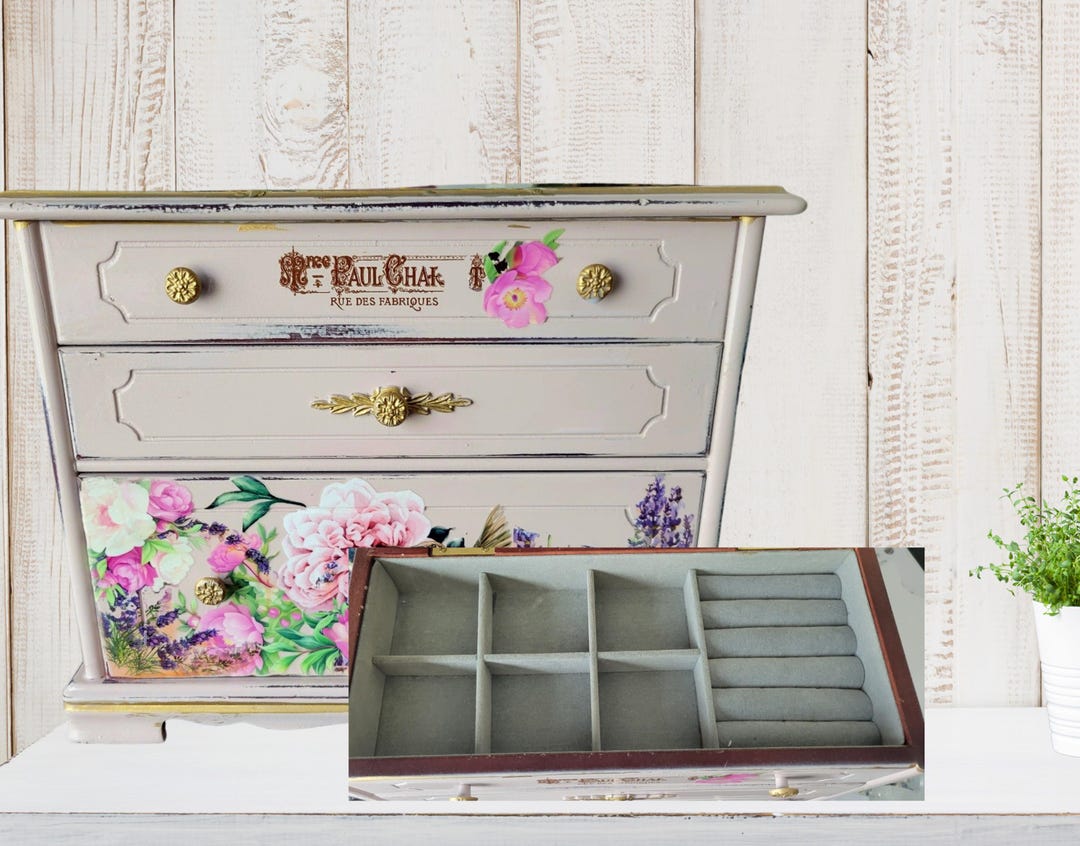 Vintage Pink Jewelry Box: Floral Transfers, Gold Leaf Detail - Etsy