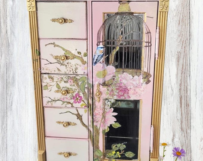 Extra Large Vintage Jewelry Box Refurbished Jewelry Armoire, Painted ...