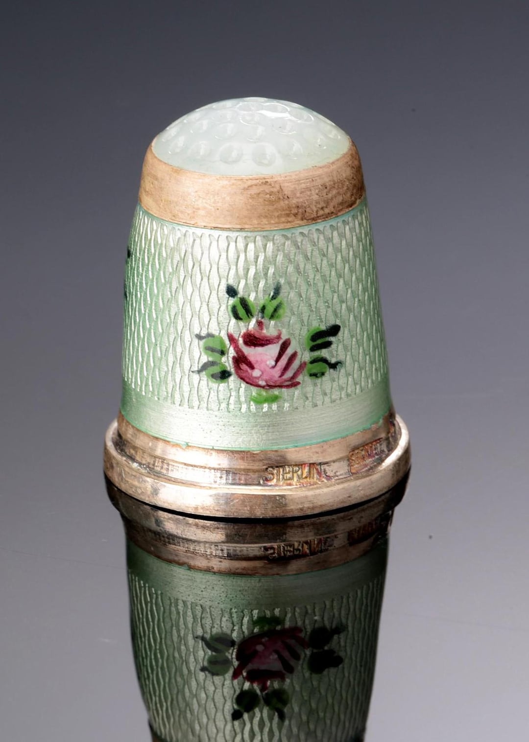 Guilloche Thimble German Silver Collectible Sewing Gift Enamel Petite ...