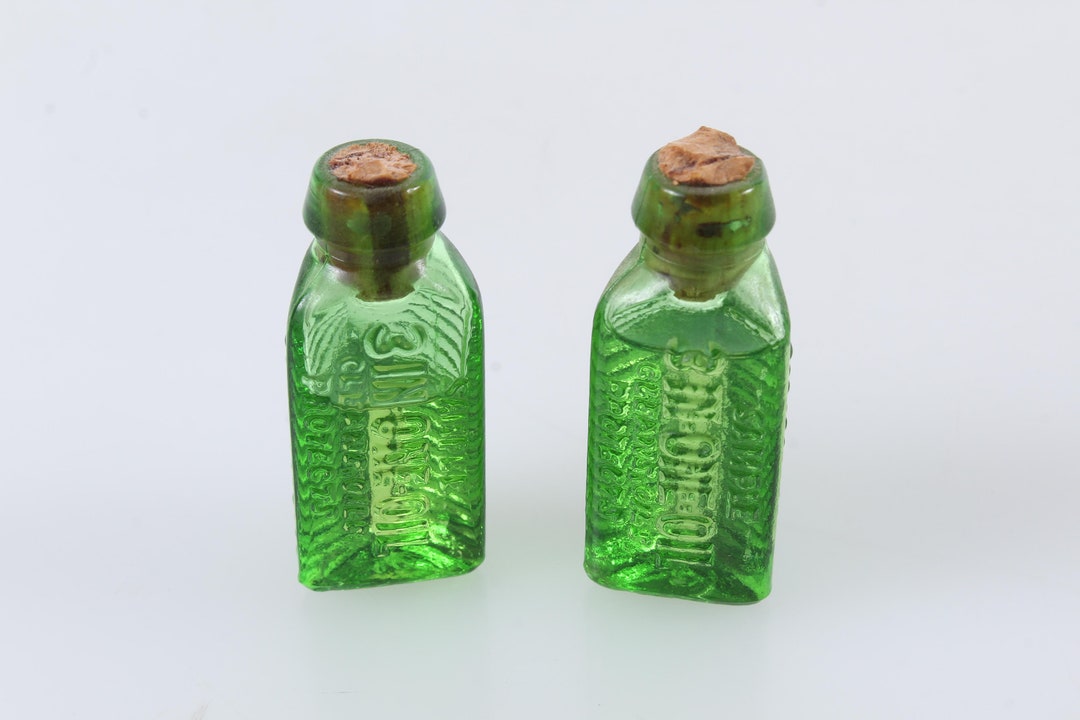 Vintage Miniature Glass Green Sample Bottles - 3 in 1 Oil, Clean ...