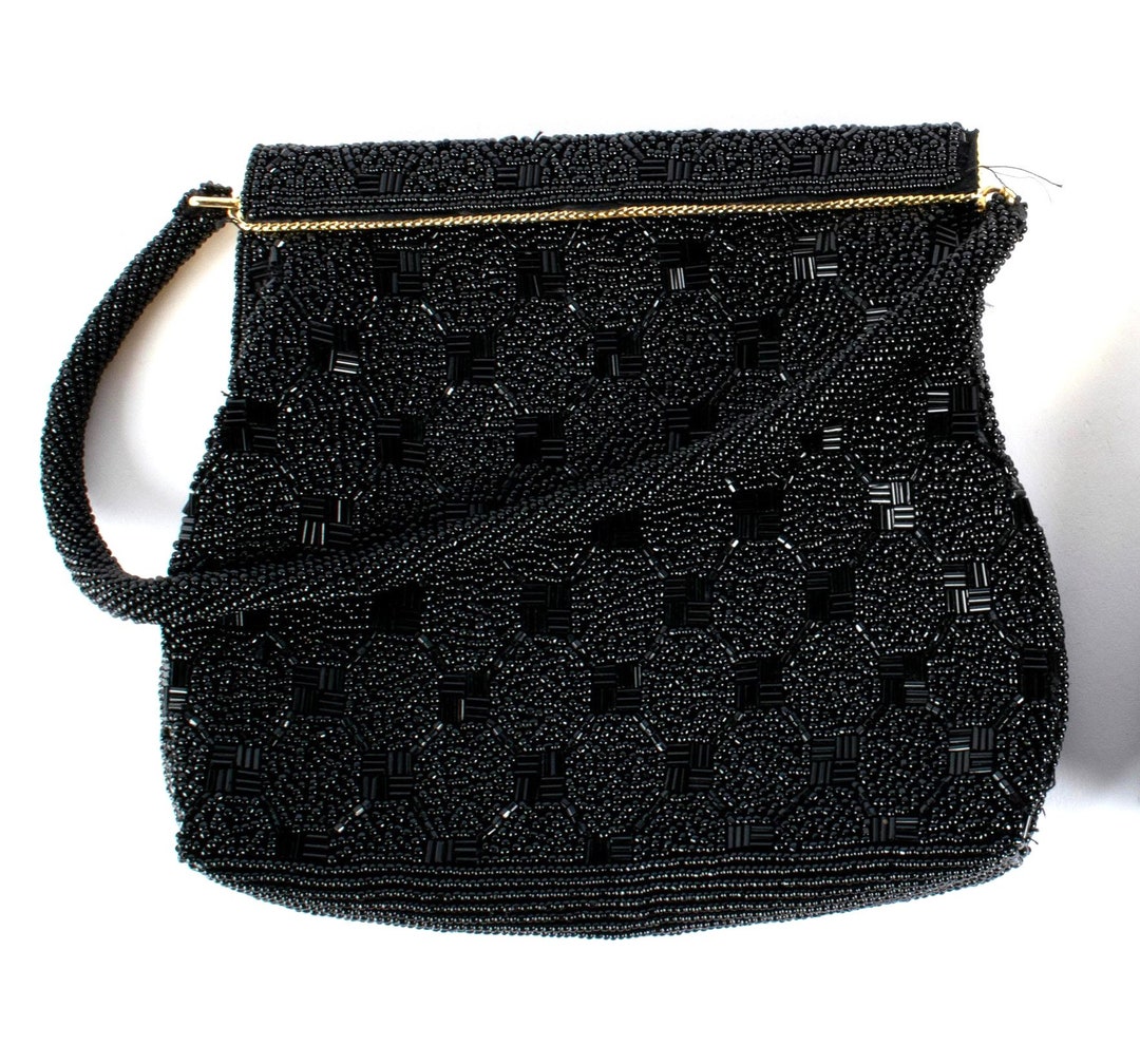 Vintage Black Beaded WALBORG PURSE Handbag Made in Italy - Etsy