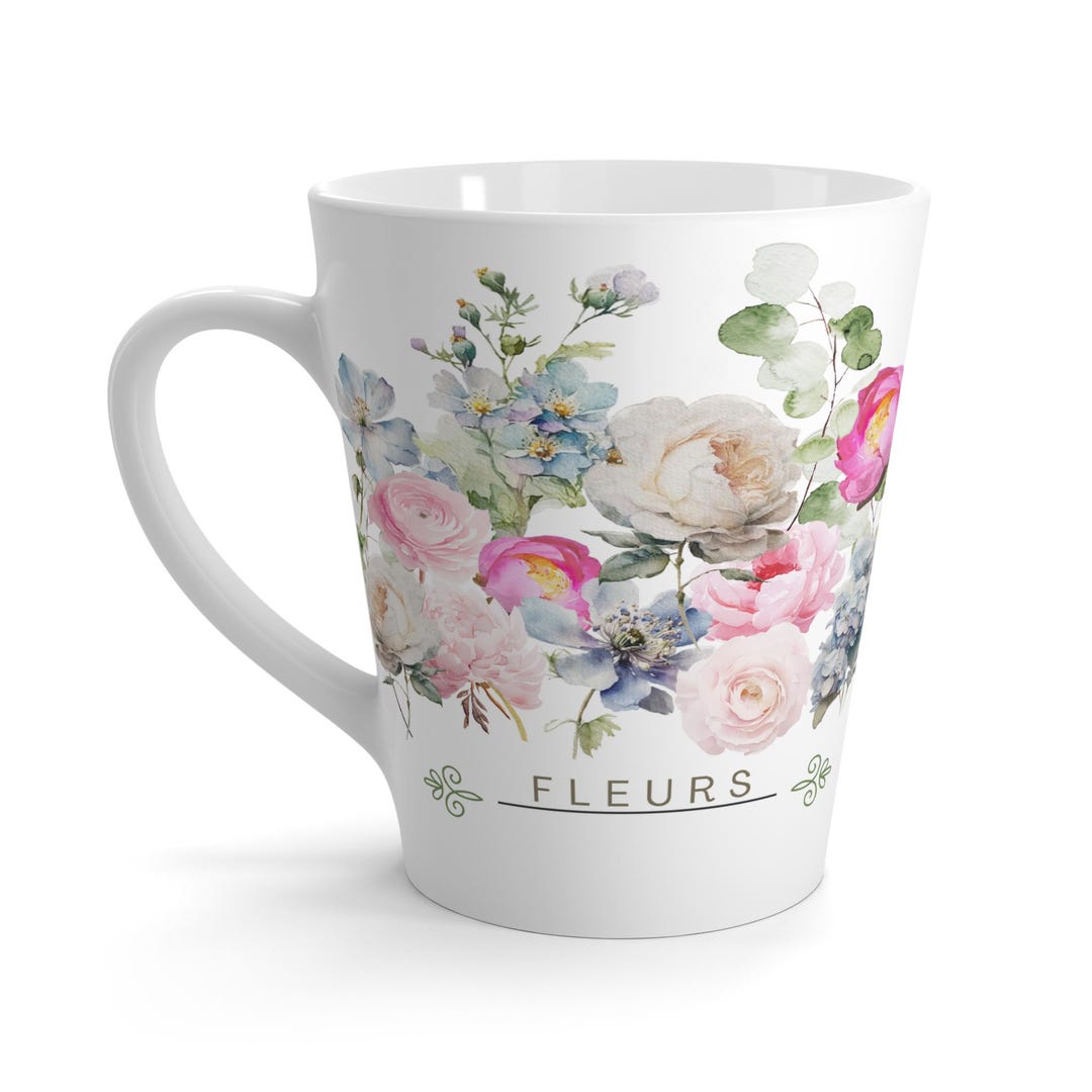 Floral Latte Mug: Elegant Flower Design, Coffee Accessories - Etsy