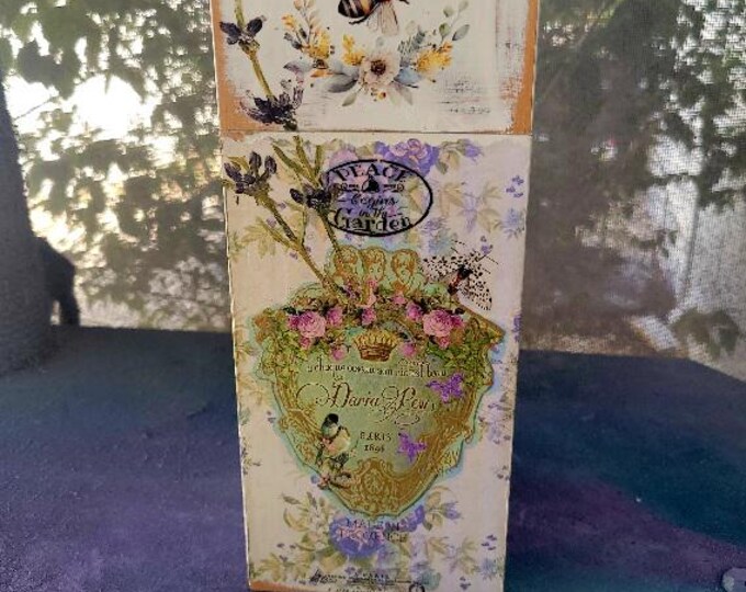 Wildflower Bee Toile Arrangement Box Vintage French Label Wood ...