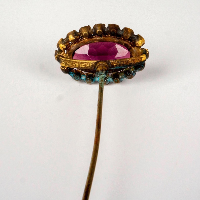 Antique Victorian Hatpin Hat Pin Stick Pin Brass With Large Amethyst ...