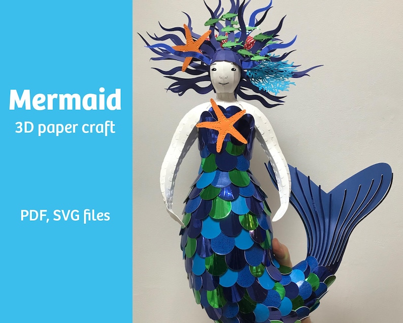 Manualidad de papel 3D de sirena: Decoración infantil DIY (archivos SVG ...