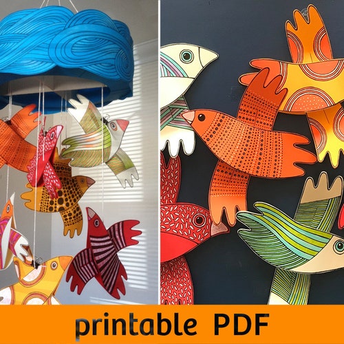 Birds Hanging Mobile Printable PDF DIY Papercraft - Etsy