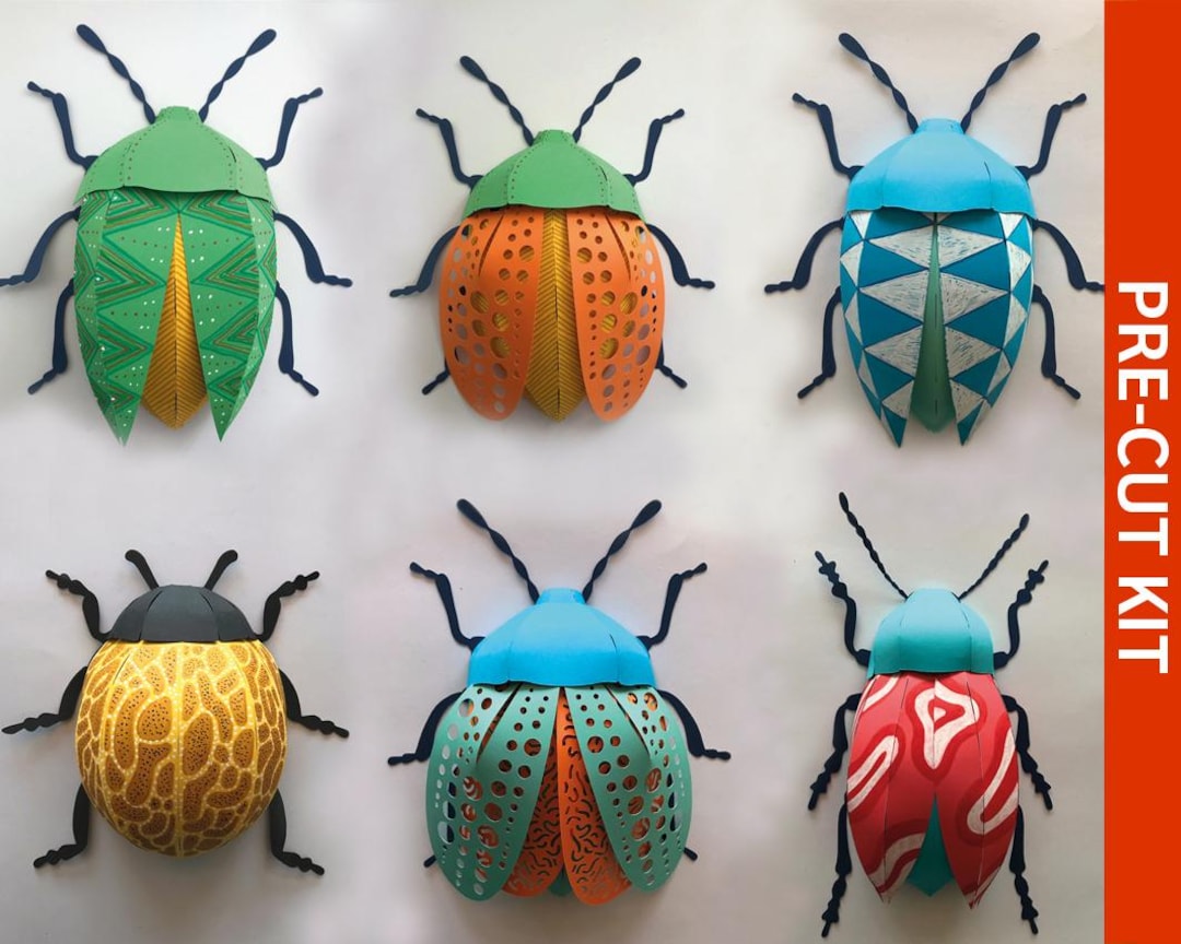 Paper Bugs PRE-CUT Version 01, Papercraft Activity Kit, 3D Low Poly ...