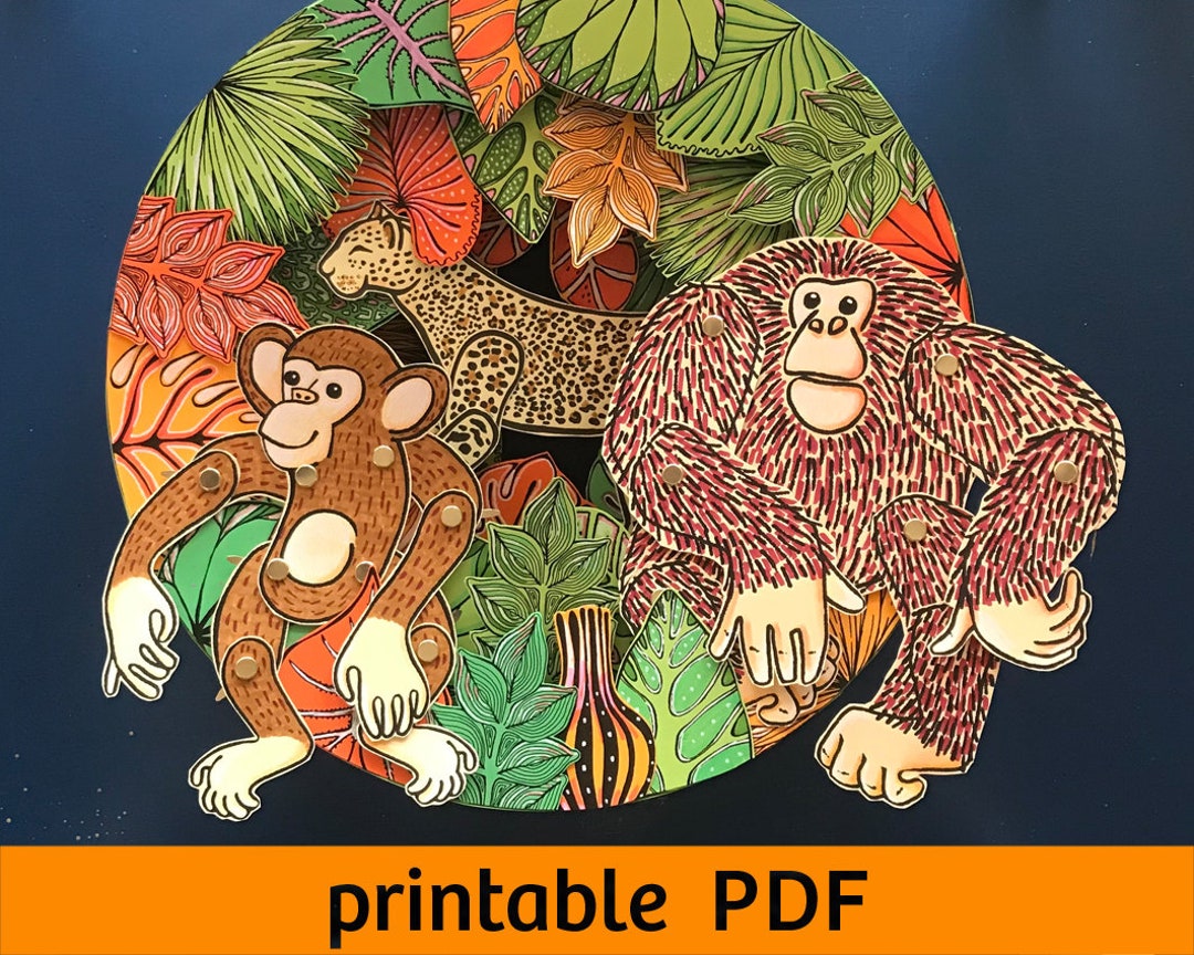 Jungle With Monkeys, Papercraft Kit, Printable PDF, DIY Children's Room ...