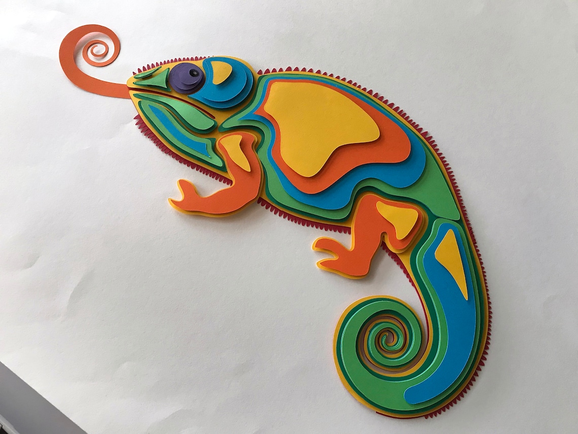 Chameleon Layered Paper Cutting Art, Wall Decor, SVG Files for Cricut ...