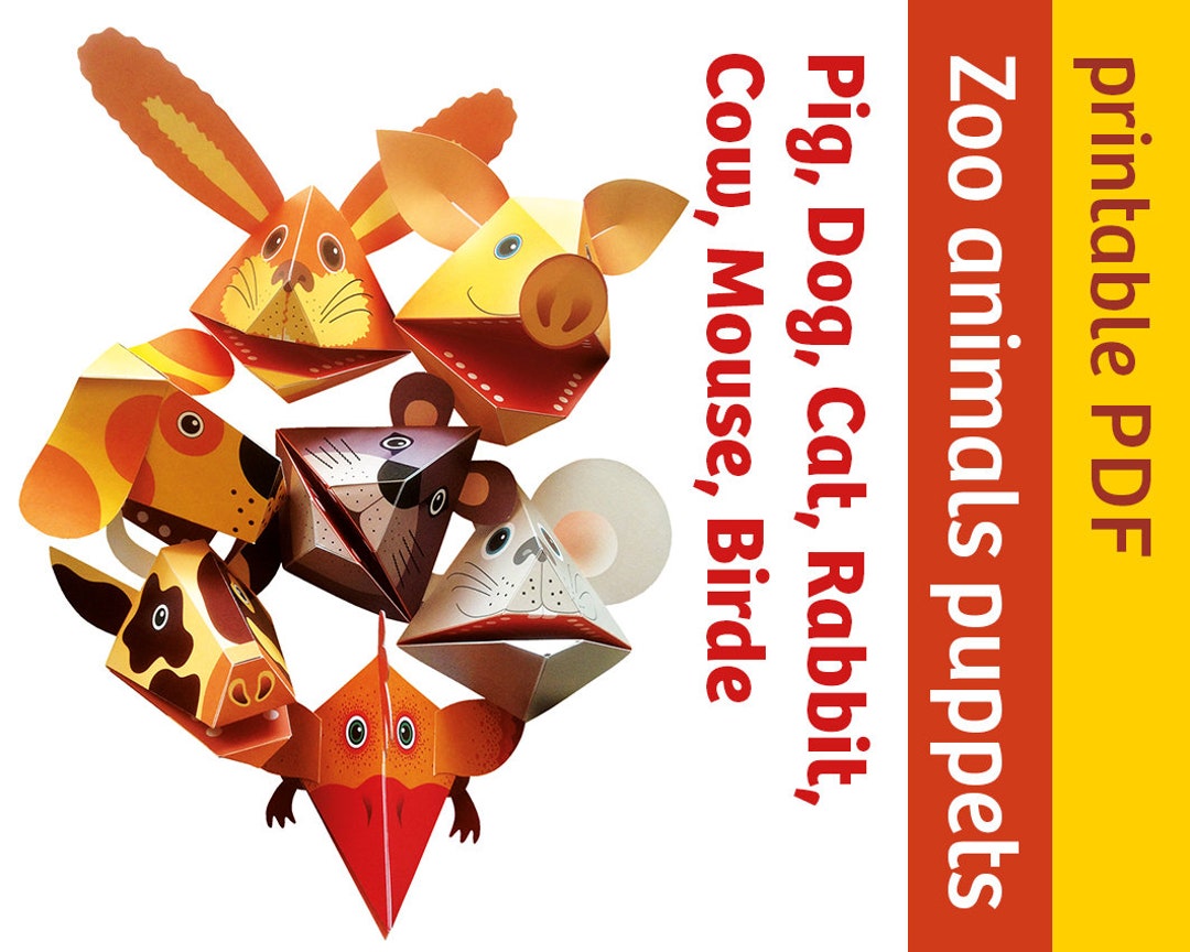 Farm Animals Hand Puppet, Paper Caft Kit, Pig, Dog, Cat, Rabbit, Cow ...