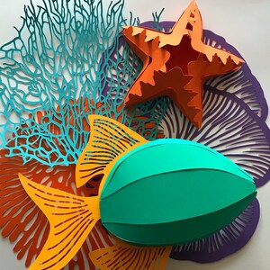 Fishes, Corals, Sea Life Hanging Decor, Papercraft Activity Kit, 3D Low ...