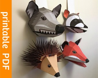 Fox Wolf Owl Raccoon Hedgehog Puppets Printable PDF DIY | Etsy