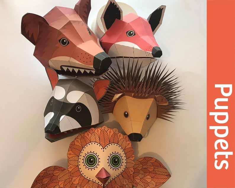 Fox Wolf Owl Raccoon Hedgehog Puppets Home Craft Kit - Etsy