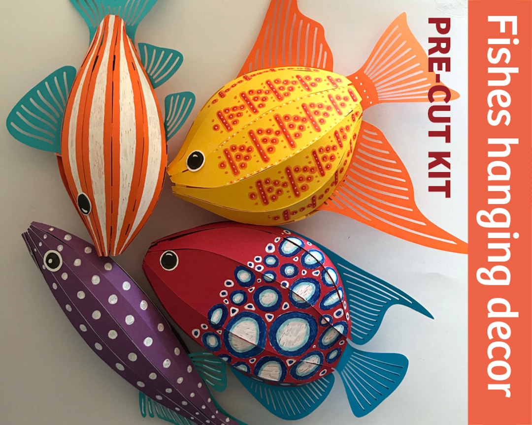 Fishes, Corals, Sea Life Hanging Decor, Papercraft Activity Kit, 3D Low ...