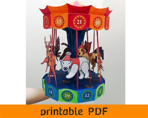 Carousel Advent Calendar Printable PDF DIY Papercraft 3D - Etsy