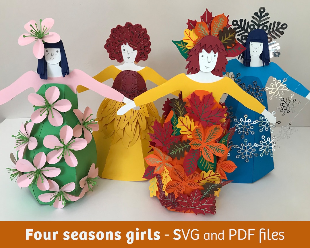 Four Seasons Ladies Papercraft Kit, Summer, Autumn, Winter, Spring, SVG ...