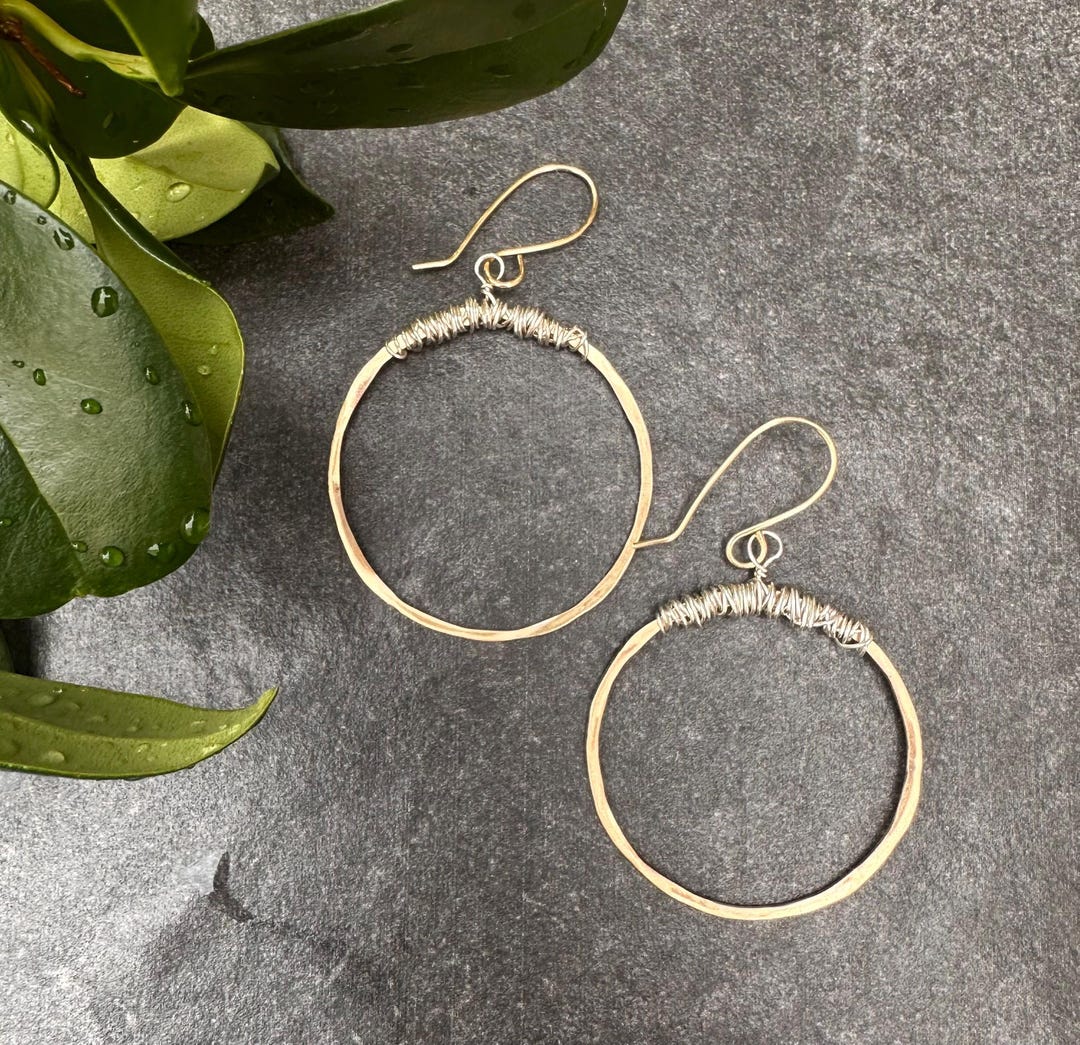 Wire Wrapped Earrings, Gold Hoop Earrings, Hoop Earrings, Gold Earrings ...