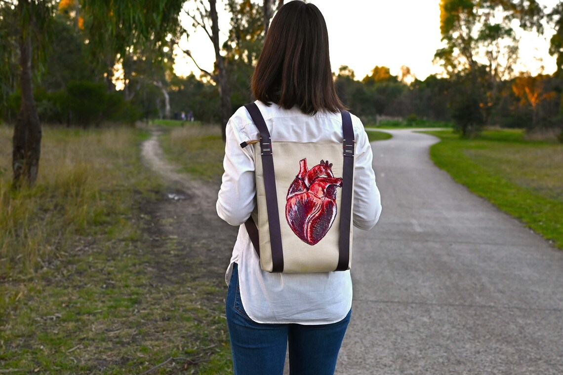 Anatomical Heart Embroidered Backpack Handmade Backpack Free - Etsy