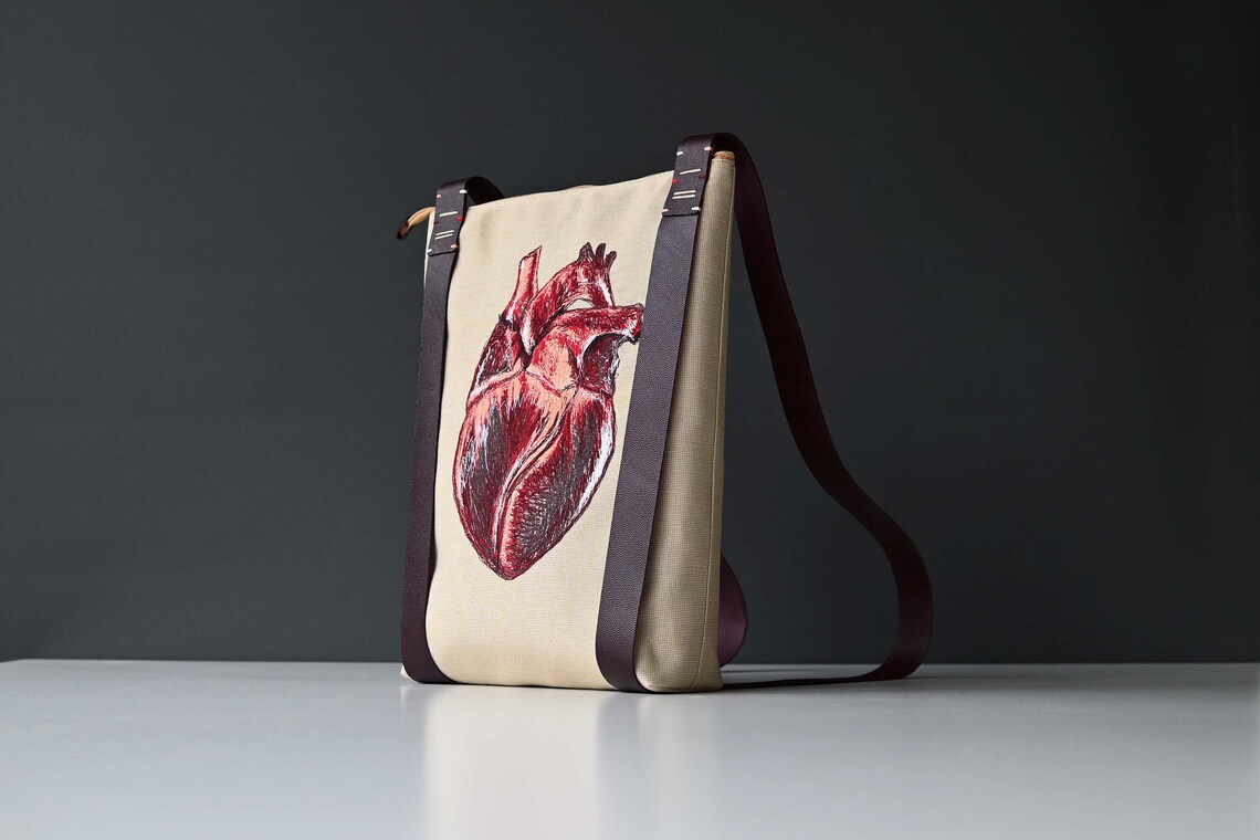 Anatomical Heart Embroidered Backpack Handmade Backpack Free - Etsy