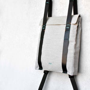 Men's Backpack Leather, Gray Canvas Rucksack, Canvas Minimalist ...