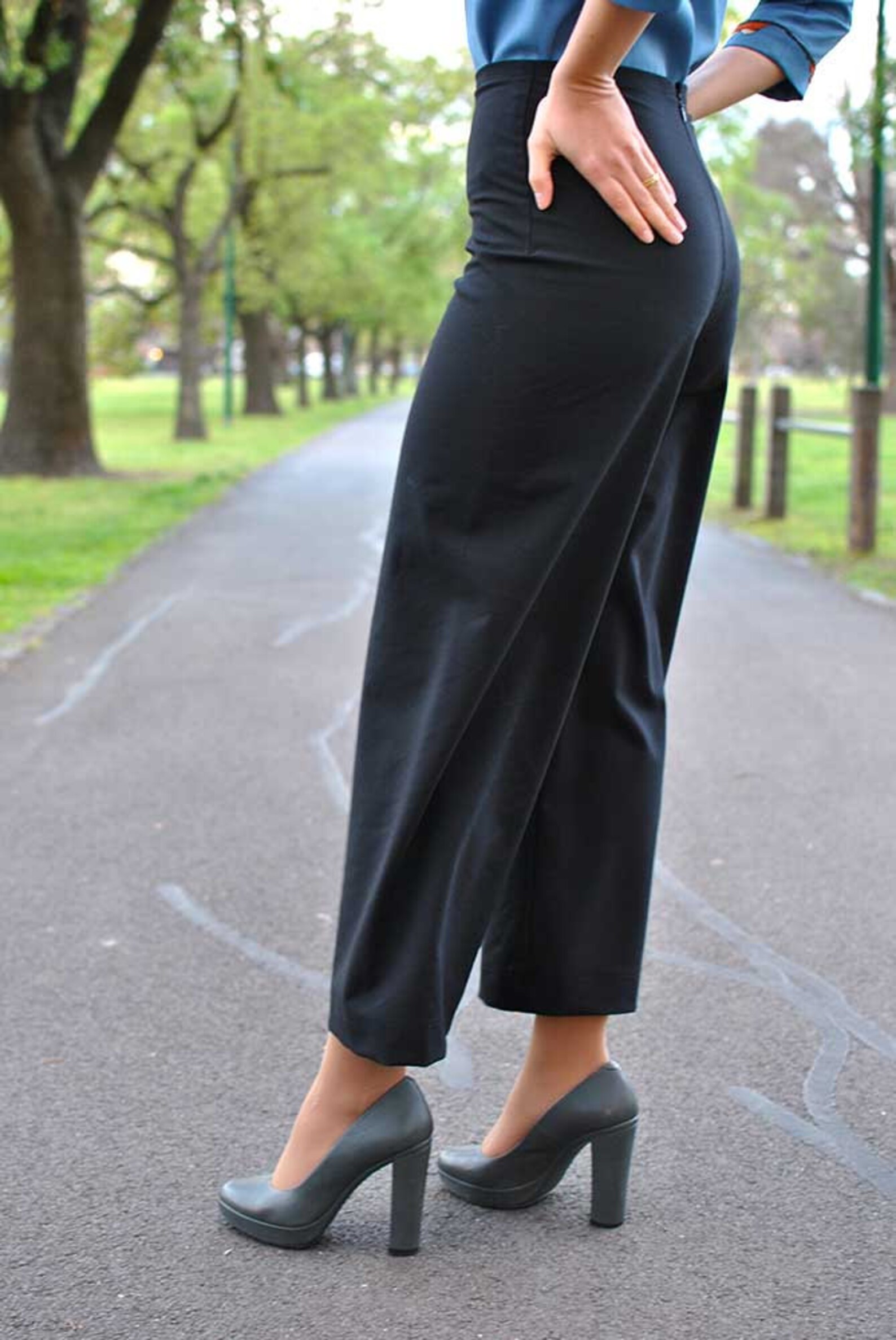 High Waist Wool Culotte for Women - Wide-leg Crop Pants Palazzo Style ...