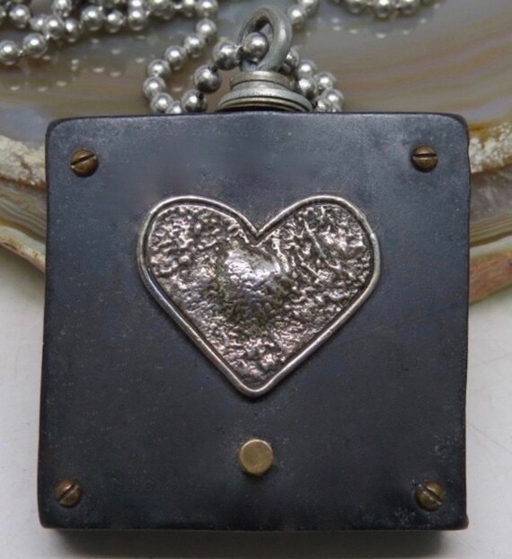 Industrial Techno Necklace, Silver Metal Heart On Thi… - Gem