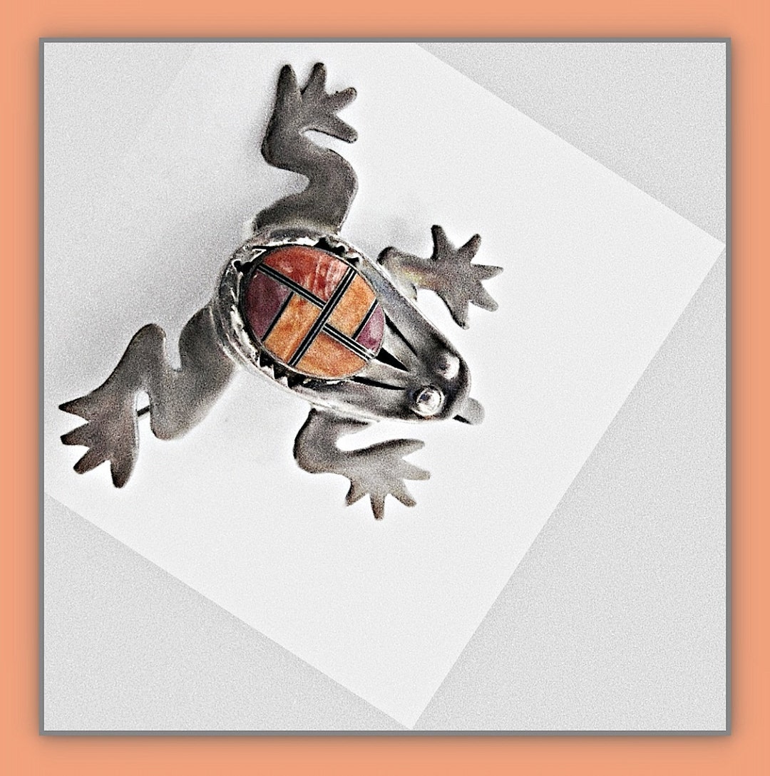 Handsome Frog Toad Sterling Silver Brooch Pin Colgante naranja y ostra ...