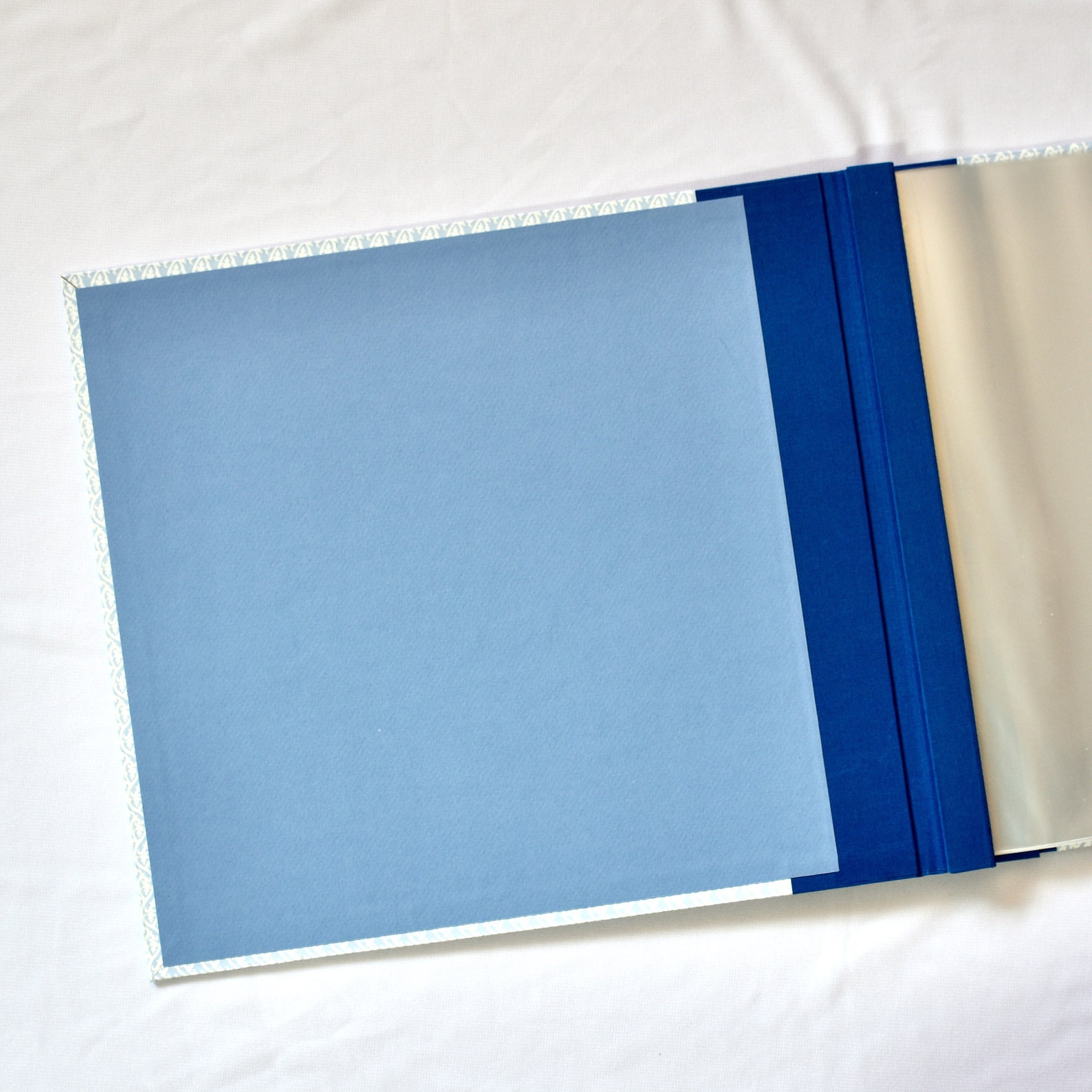 Handmade Expandable 12x12 Scrapbook With Blue and White Scroll Pattern ...