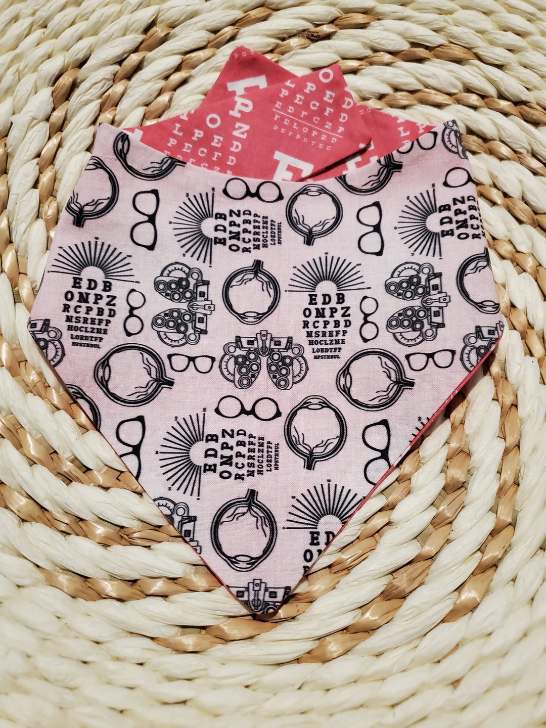 Optometry Reversible Cat or Dog Bandana - Eye Doctor Themed Snap on or ...