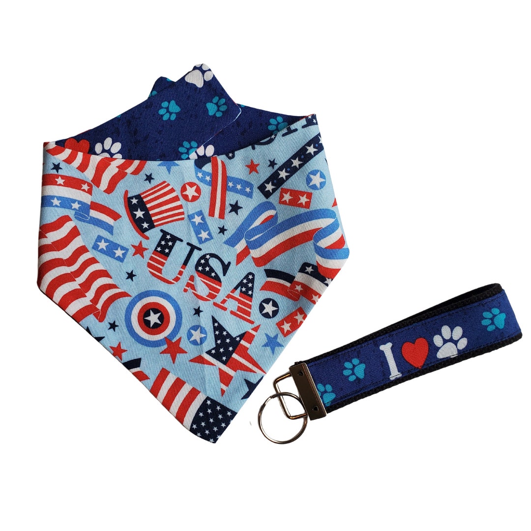 USA Patriotic Reversible Dog Bandana – Snap on or Slip on – 4th of July ...