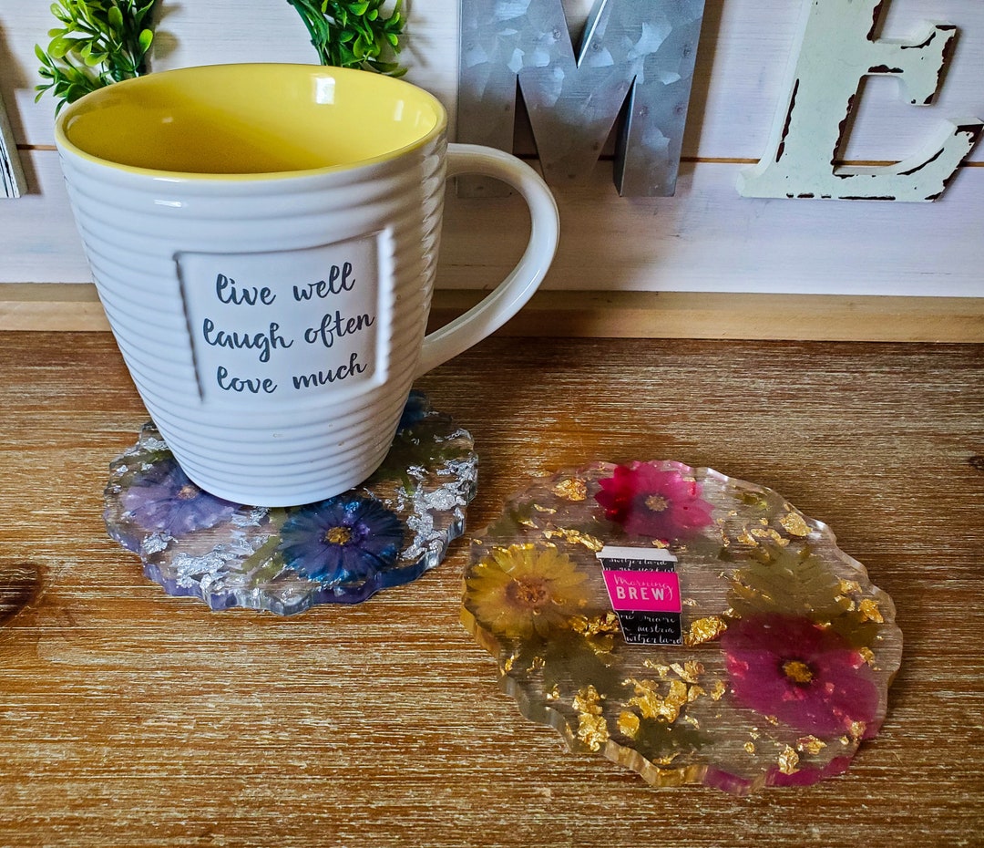 Floral Clear Resin Coasters - Kitchen Decor - Large Coasters - Etsy