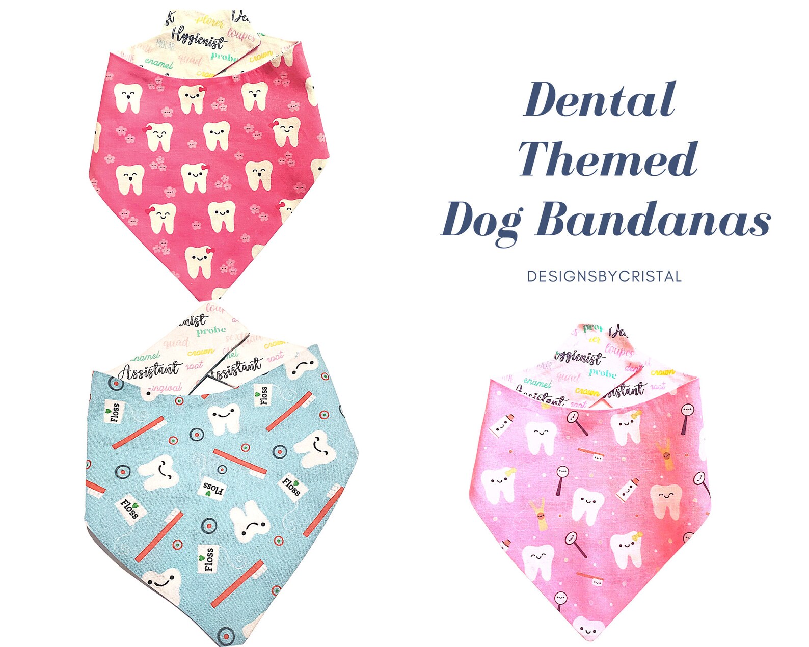 Dentist Themed Cat or Dog Bandana – Reversible Snap on or Slip on Pet ...