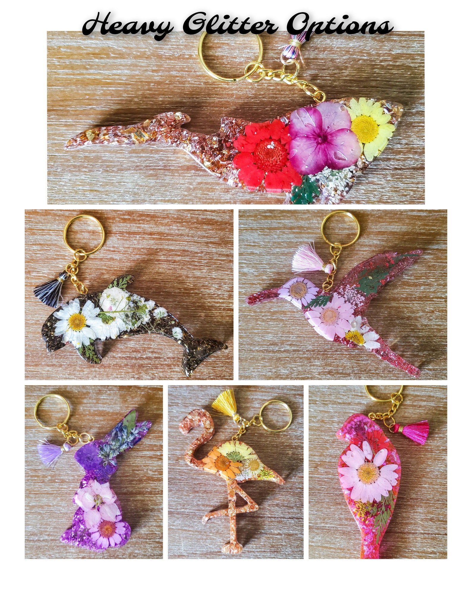 Floral Glitter Animal Resin Keychain - Animal Lover Gift Ideas - Etsy