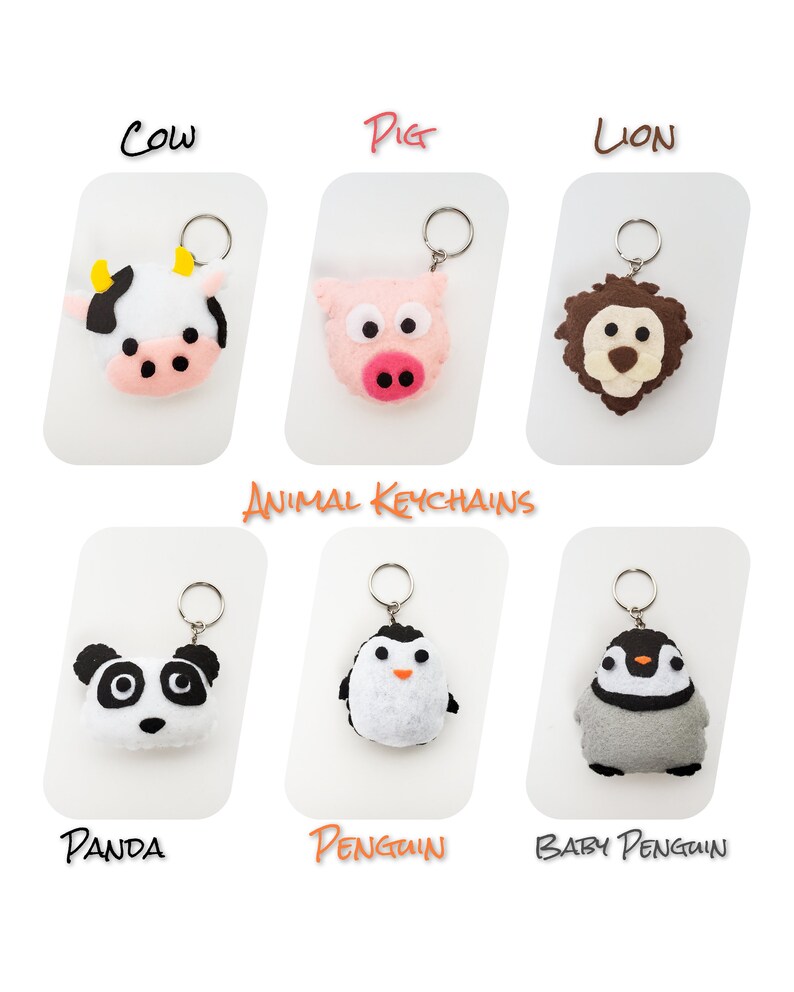 Animal Themed Felt Keychains – Pig, Cow, Penguin, Panda, Lion – Cute ...