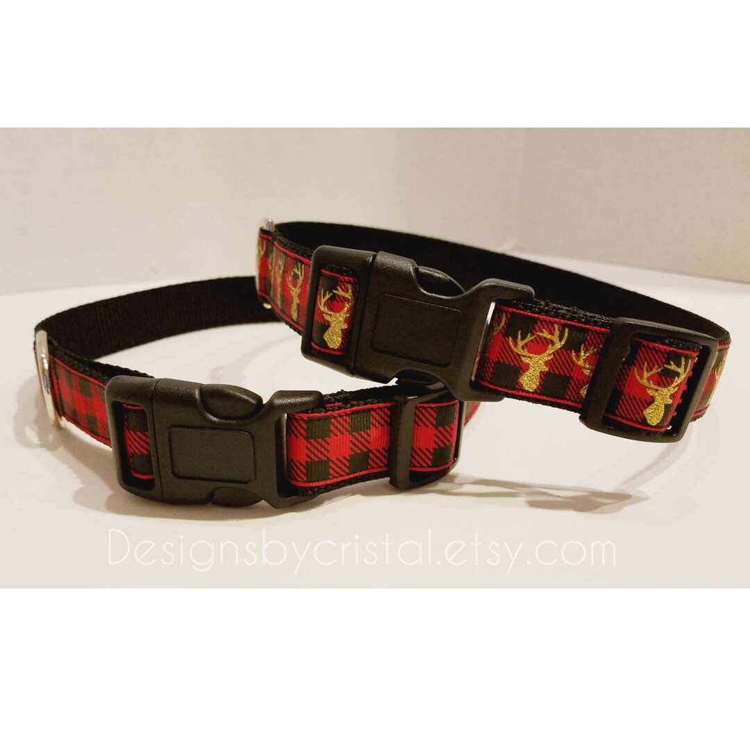 Plaid Dog Collar in Red and Black Plaid Deer Dog Collar in - Etsy