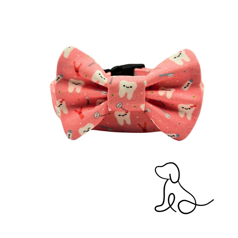 Pearly Paws Dental Themed Dog Collar With Bow Tie – Tooth Print Dog ...