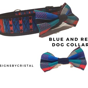 Blue and Red African Print Dog Collar With a Bow Tie Keychain - Etsy