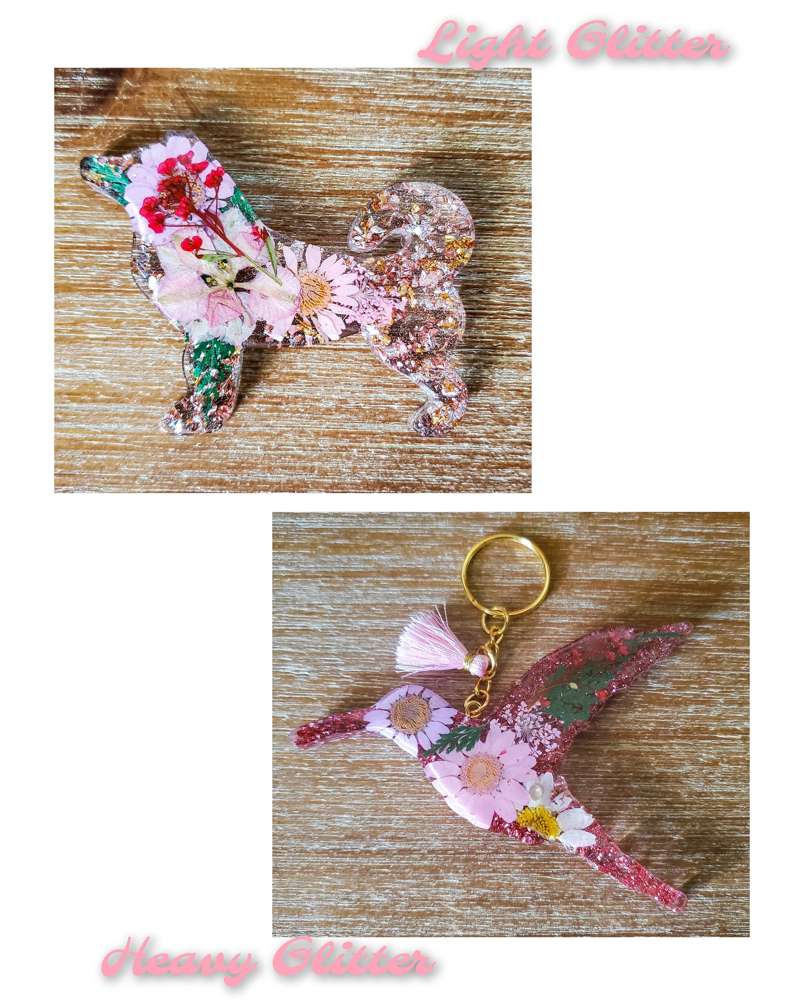 Floral Glitter Animal Resin Keychain - Animal Lover Gift Ideas - Etsy