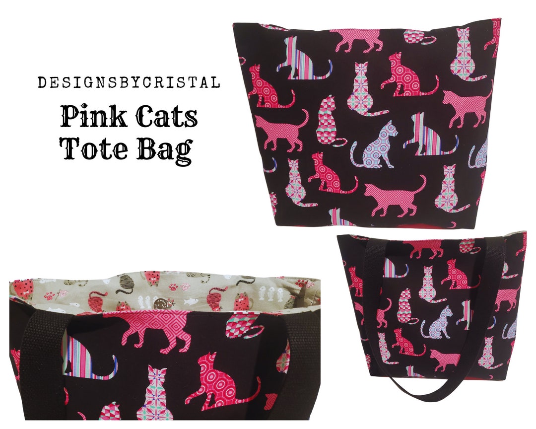 Patterned Pink Cats Tote Bag With a Matching Zipper Pouch - Etsy