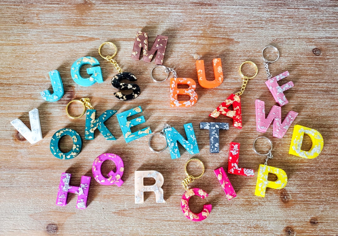 Handmade Resin Letter Keychains - Assorted Colors - Handbag Charm ...
