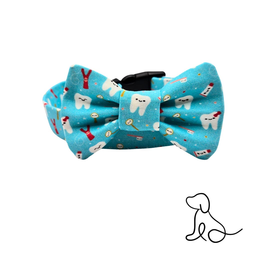 Pearly Paws Dental Themed Dog Collar With Bow Tie – Tooth Print Dog ...