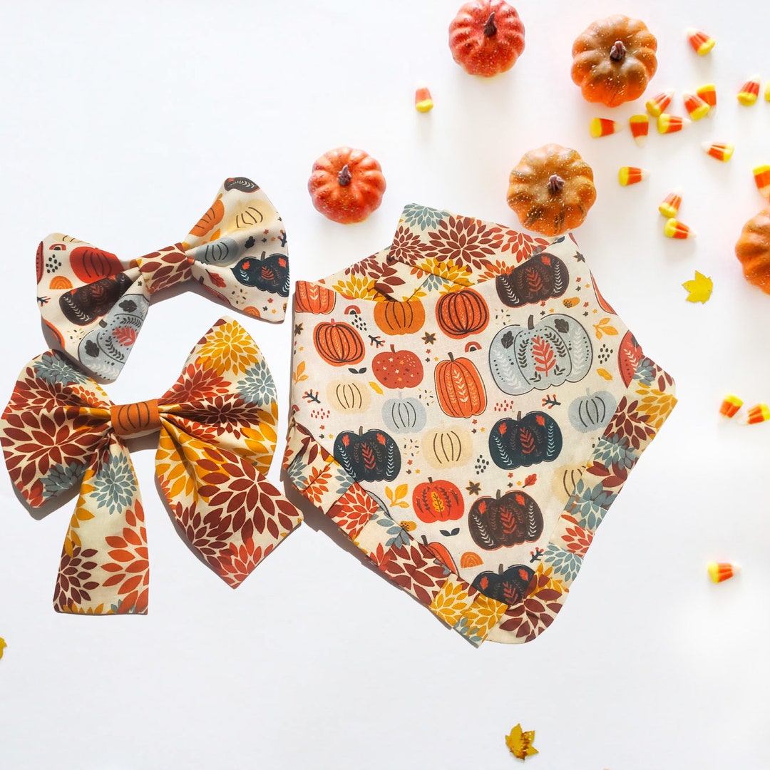 Folky Multi Pumpkins Fall Dog Bandana Fall Dog Bow Tie - Etsy