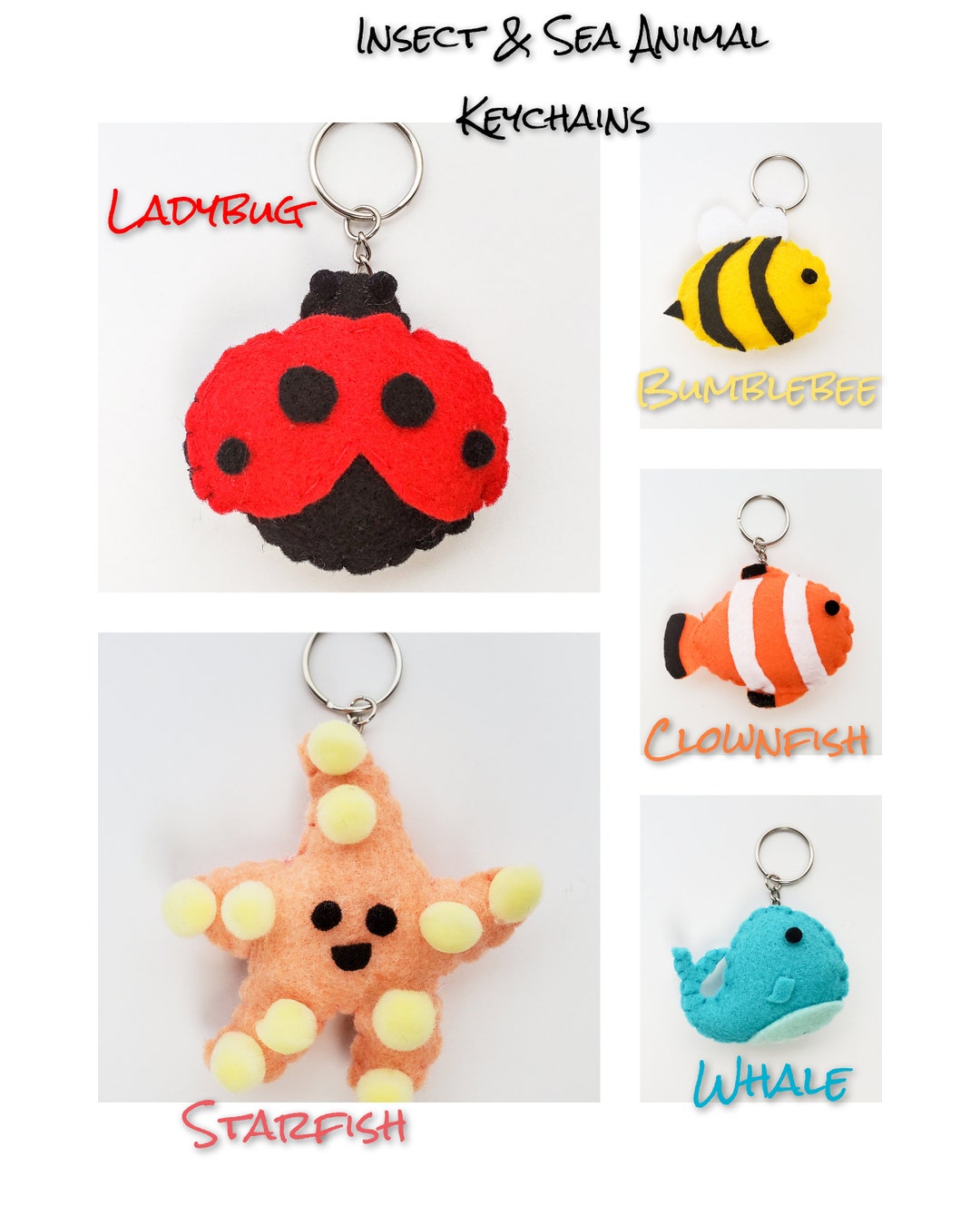 Sea Creatures Felt Keychains - Flying Insects Keychains - Etsy
